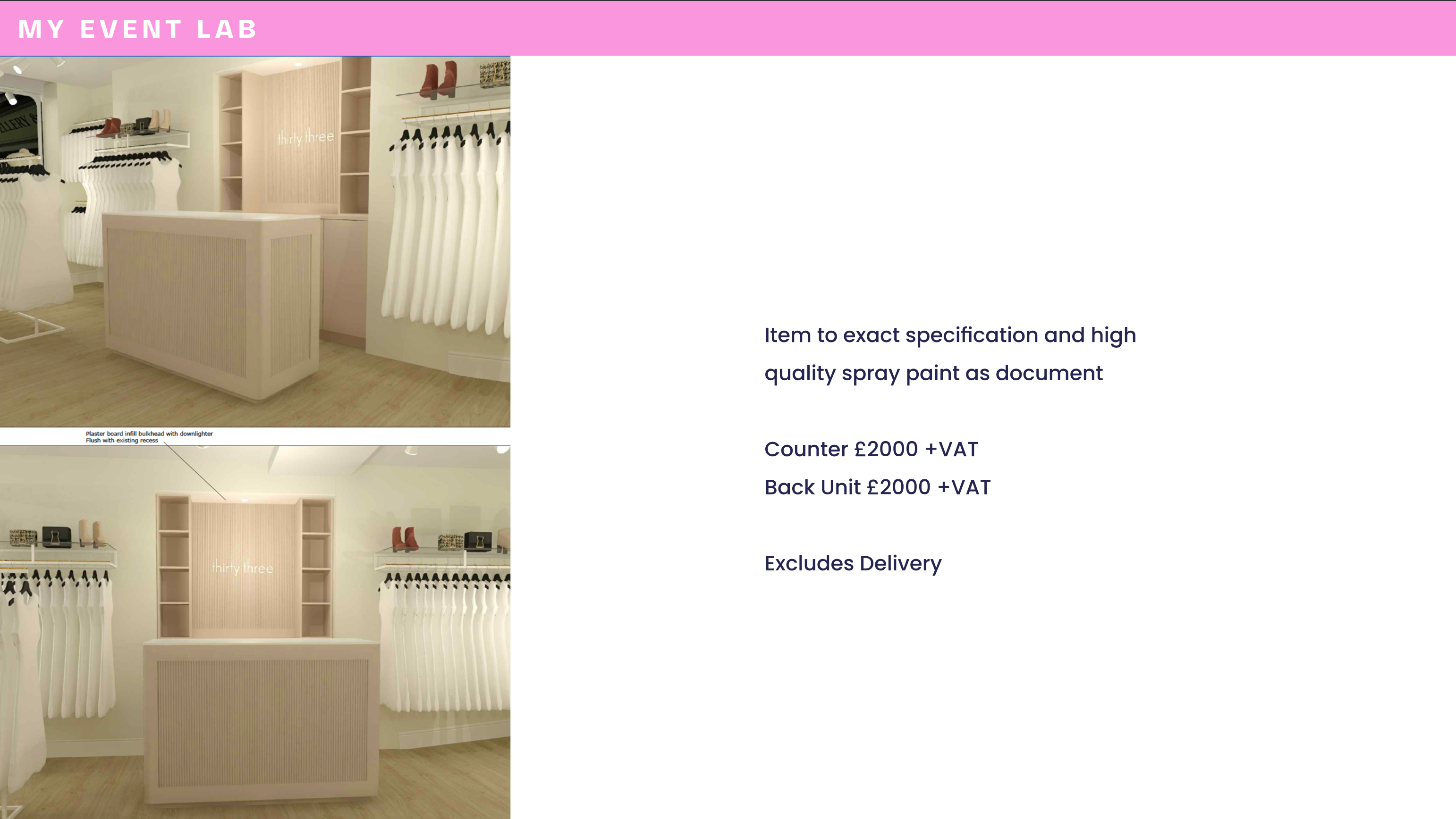 Thirty Three Boutique Counter and Back Stands as Outlined removable sh